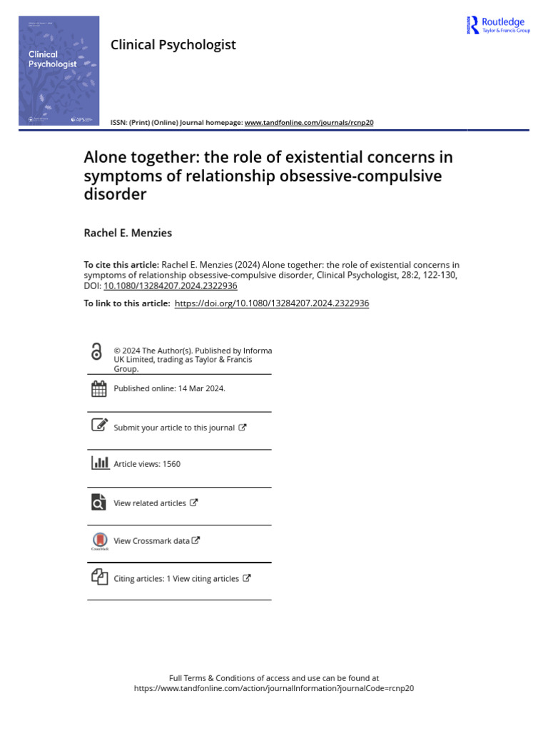 Alone Together The Role of Existential Concerns in Symptoms of Relationship Obsessive-Compulsive ...
