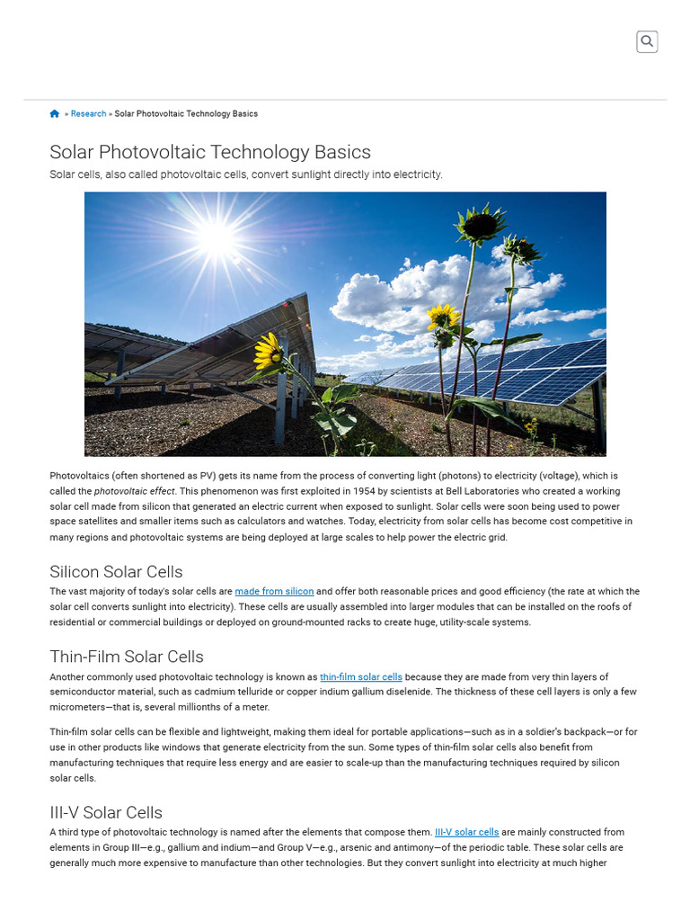 Solar Photovoltaic Technology Basics - NREL | PDF | Photovoltaics | Solar Cell