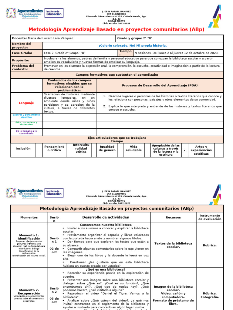 Formato Planeacion ABp (Aprendizaje Basado en Proyectos Comunitarios) | PDF | Aprendizaje en ...