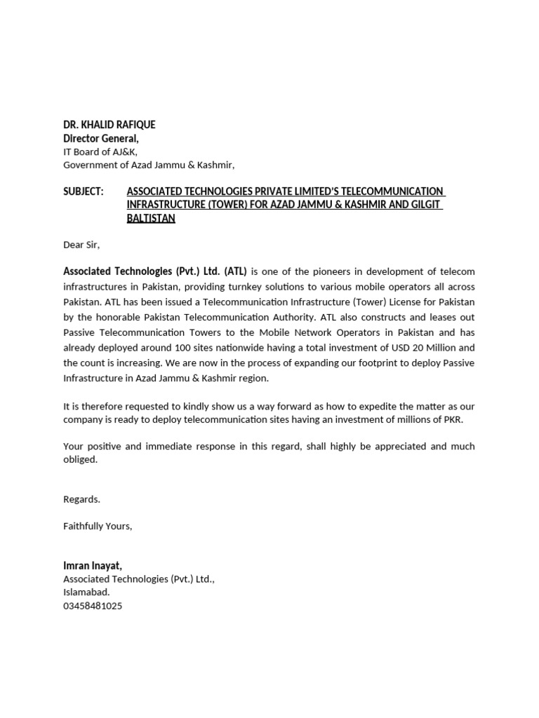 ATL Letter To AJK Government Official | PDF | Computers | Technology ...