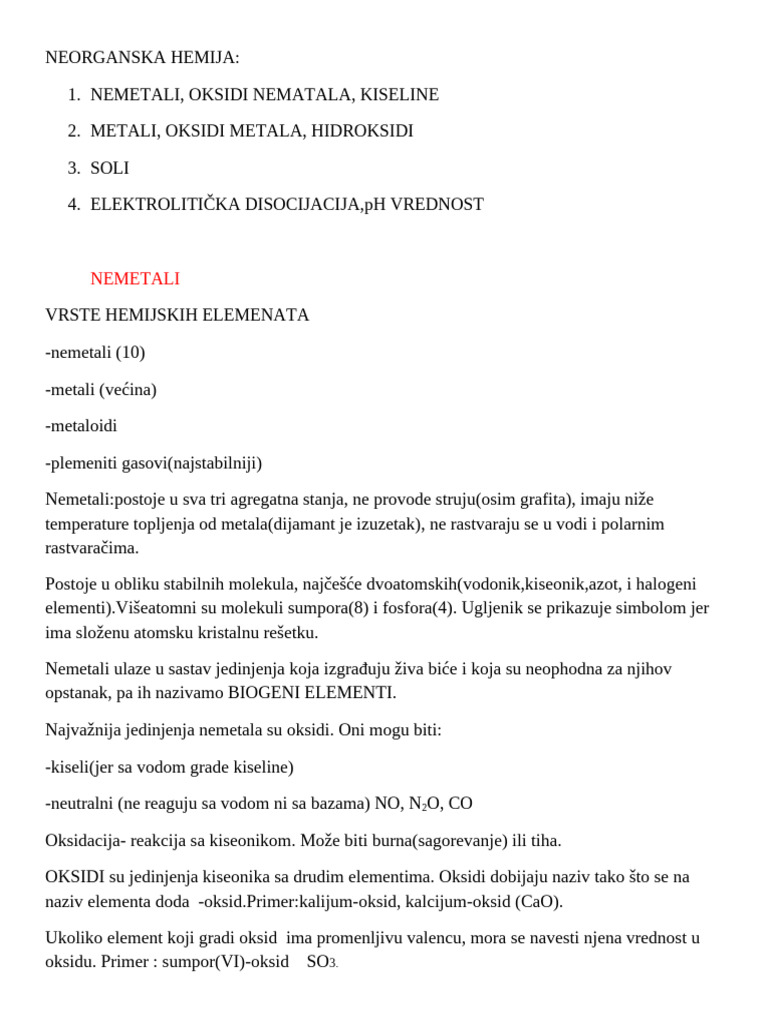 Nemetali, Oksidi Nemetala I Kiseline | PDF