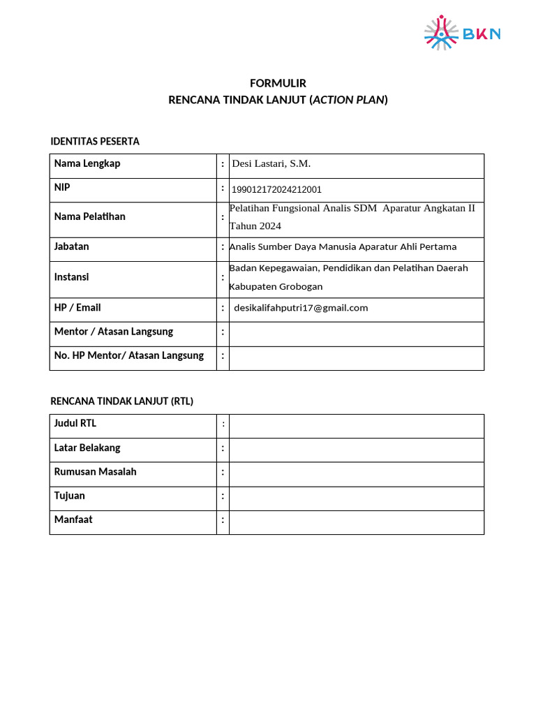 Formulir RTL 2024 | PDF | Karier & Perkembangan