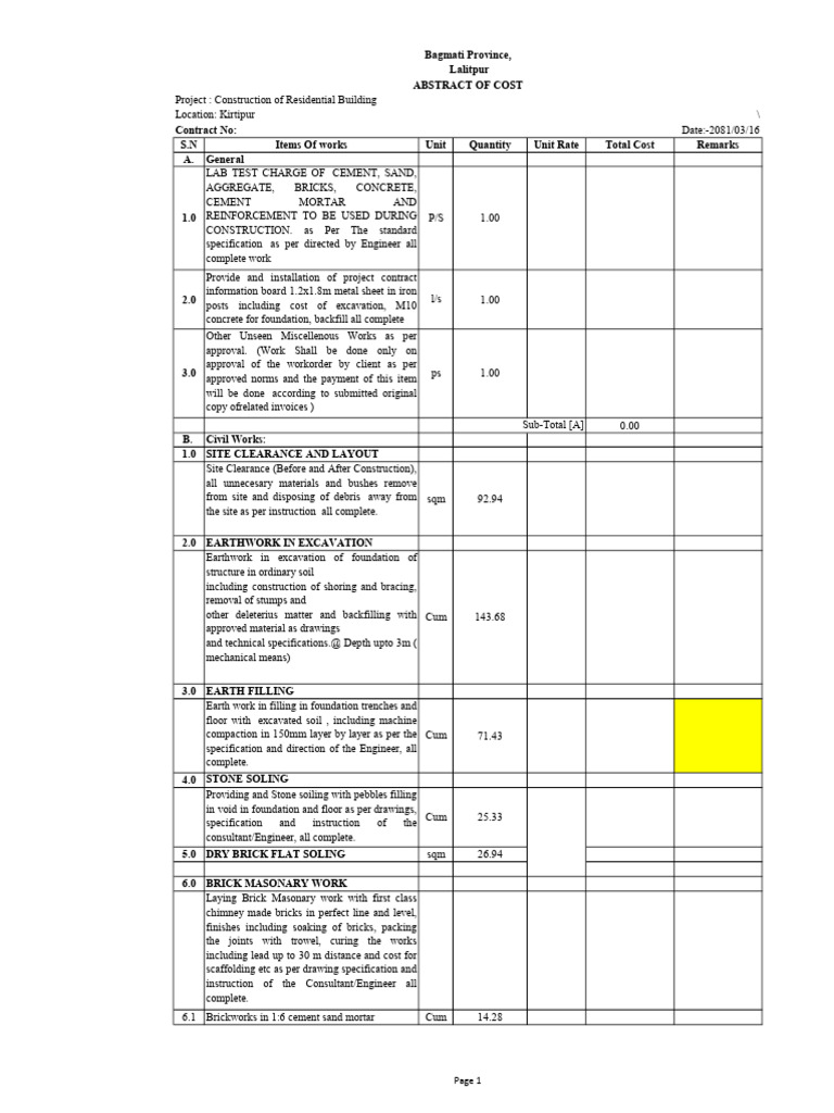 Ram Sir-Sample Boq | PDF | Concrete | Tile