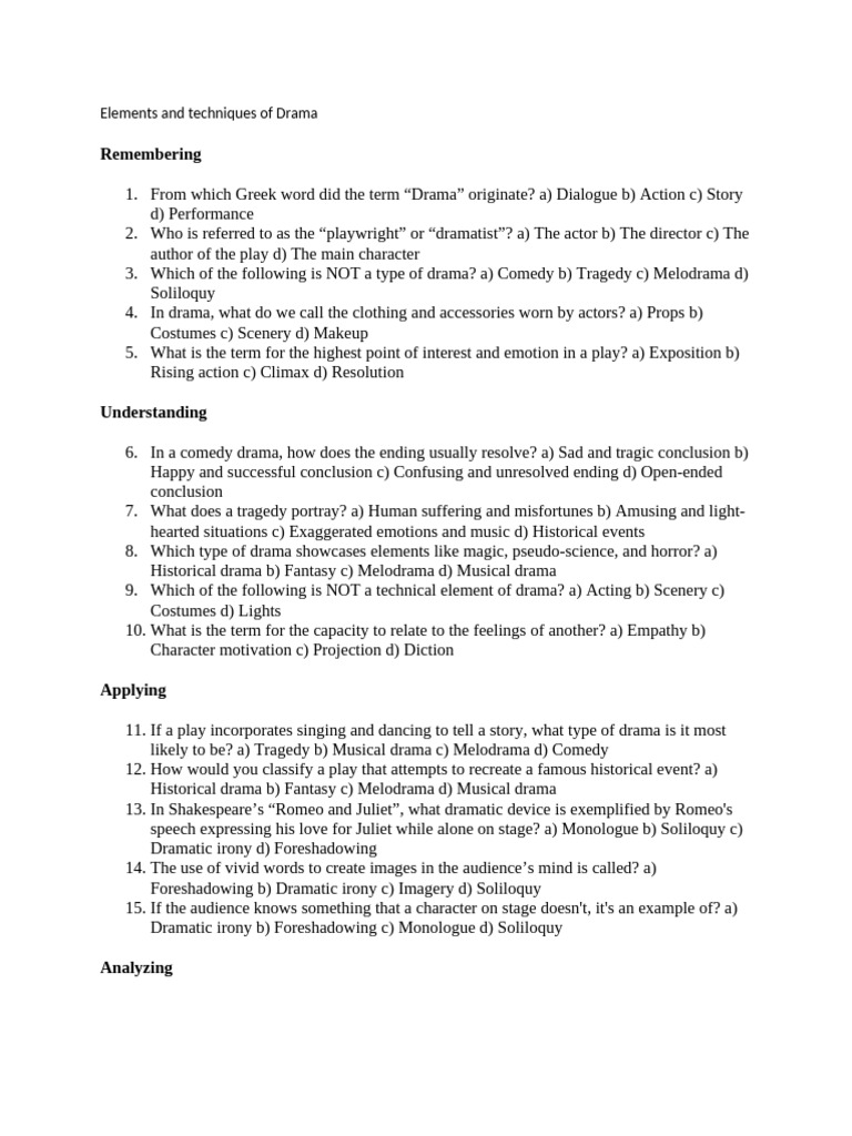 Elements and Techniques of Drama | PDF | Monologue | Play (Theatre)