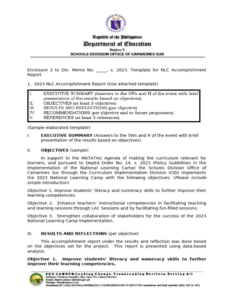 NLC Accomplishment Report Template | PDF | Literacy | Learning