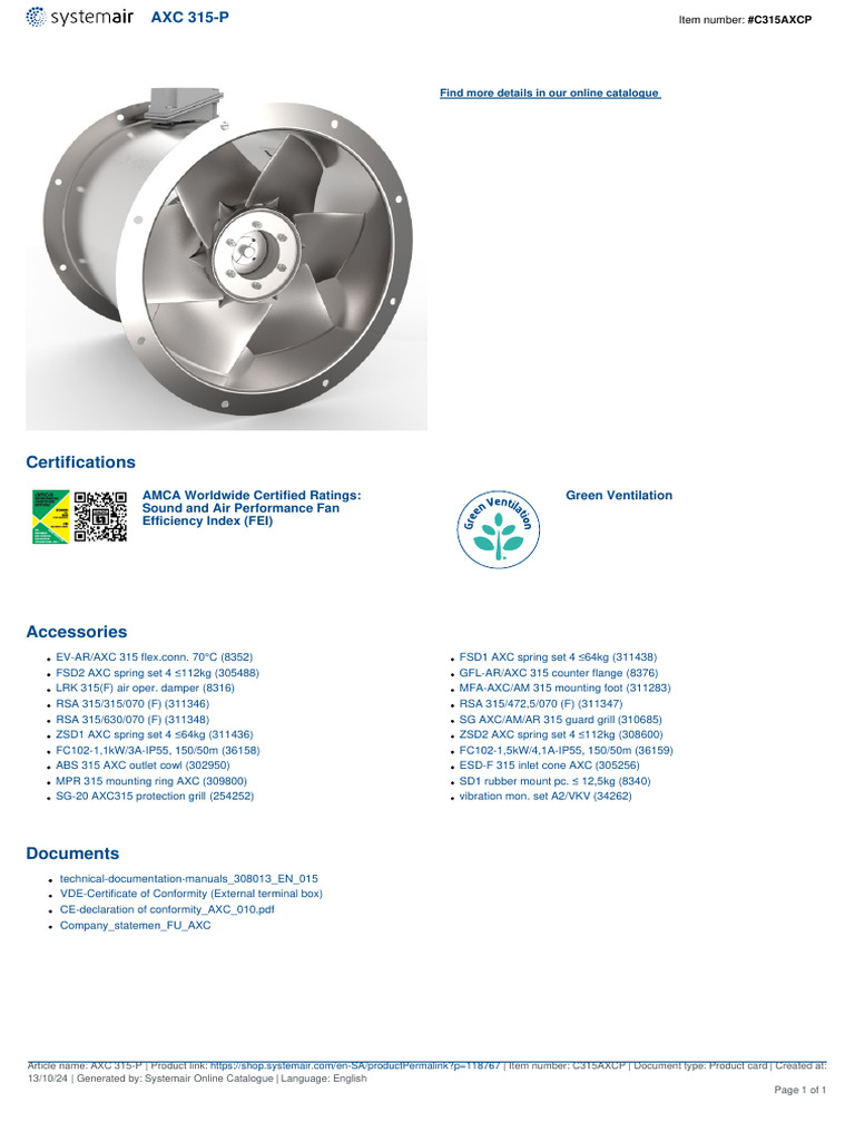 Systemair AXC 315-P | PDF | Science & Mathematics | Technology ...