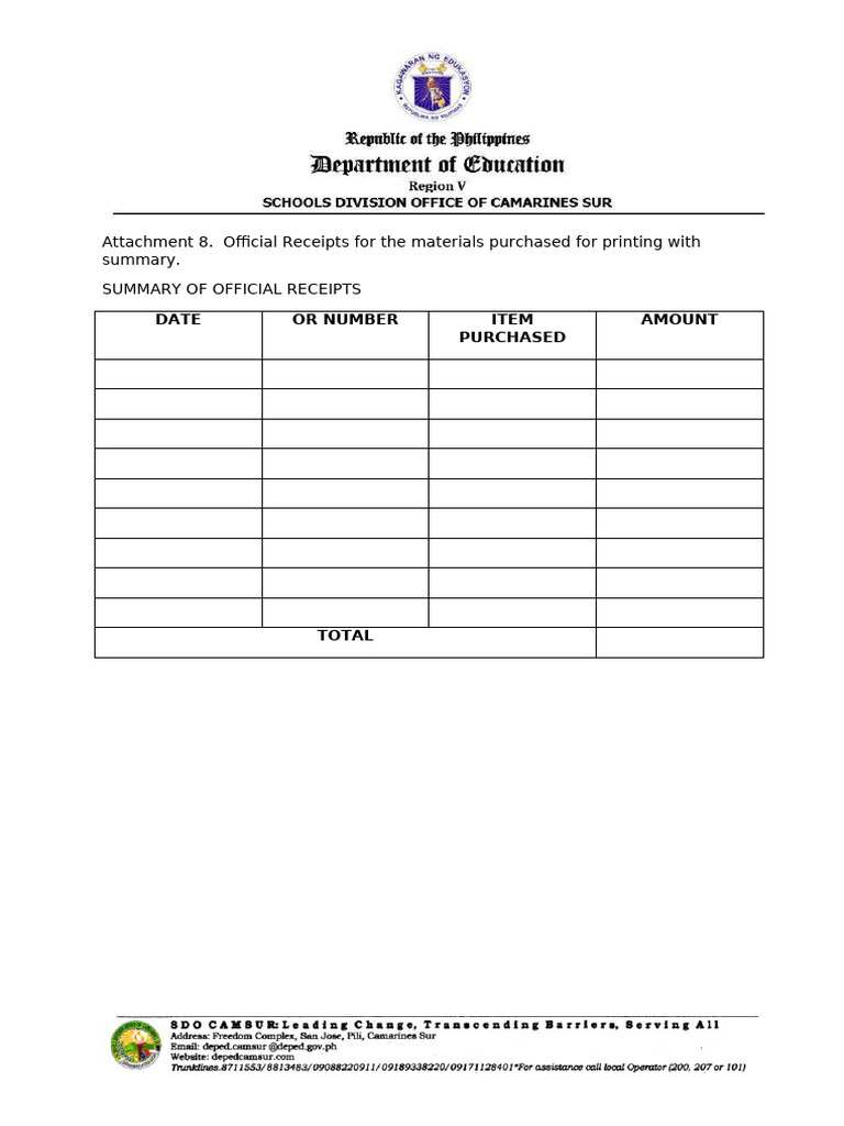 Official Receipts For The Purchase of Items Used For Printing | PDF ...