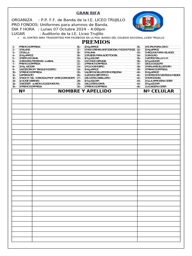 Gran Rifa 30 Números Comites | PDF