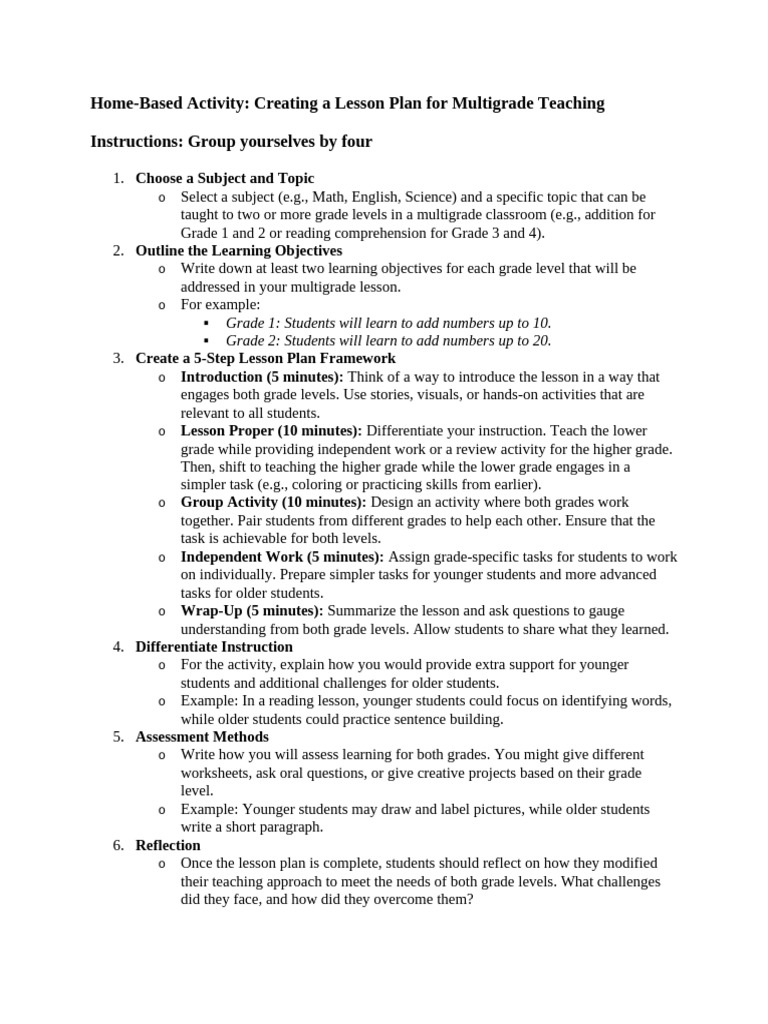 Home Based Activity For Multigrade | PDF | Lesson Plan | Teaching