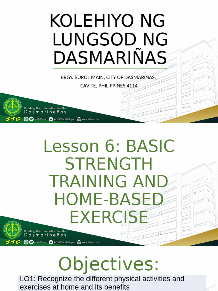 Pathfit1 - WK8 - Basic Strength Training and Home Based Exercise | PDF | Strength Training ...