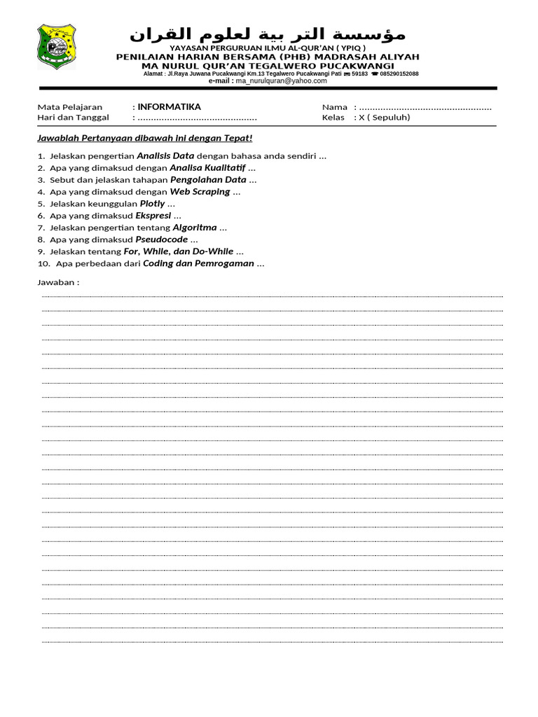 Soal PHB Infor. GENAP Kl. X 2024 | PDF