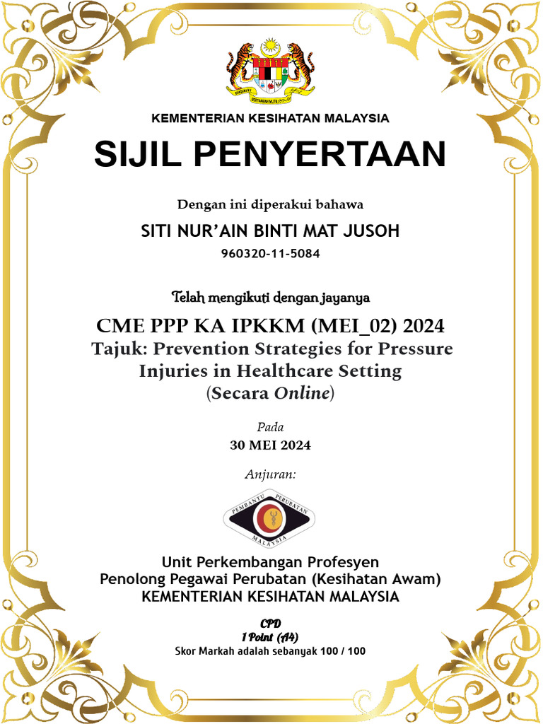 Sijil Penyertaan Cme PPP Ipkkm Mei - 02 2024 | PDF