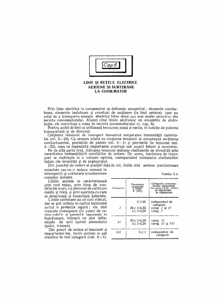Cap. 6 - Linii Si Retele Electrice Aeriene Si Subterane La Consumator | PDF