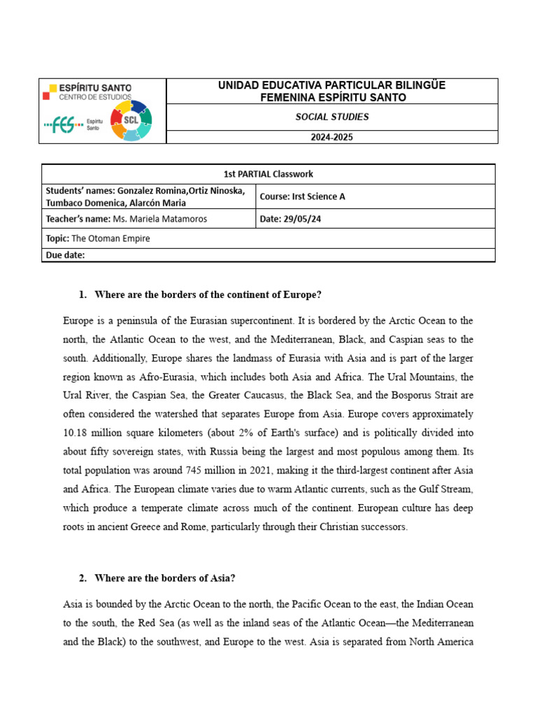 Social Studies Classwork | PDF | Eurasia | Caliphate