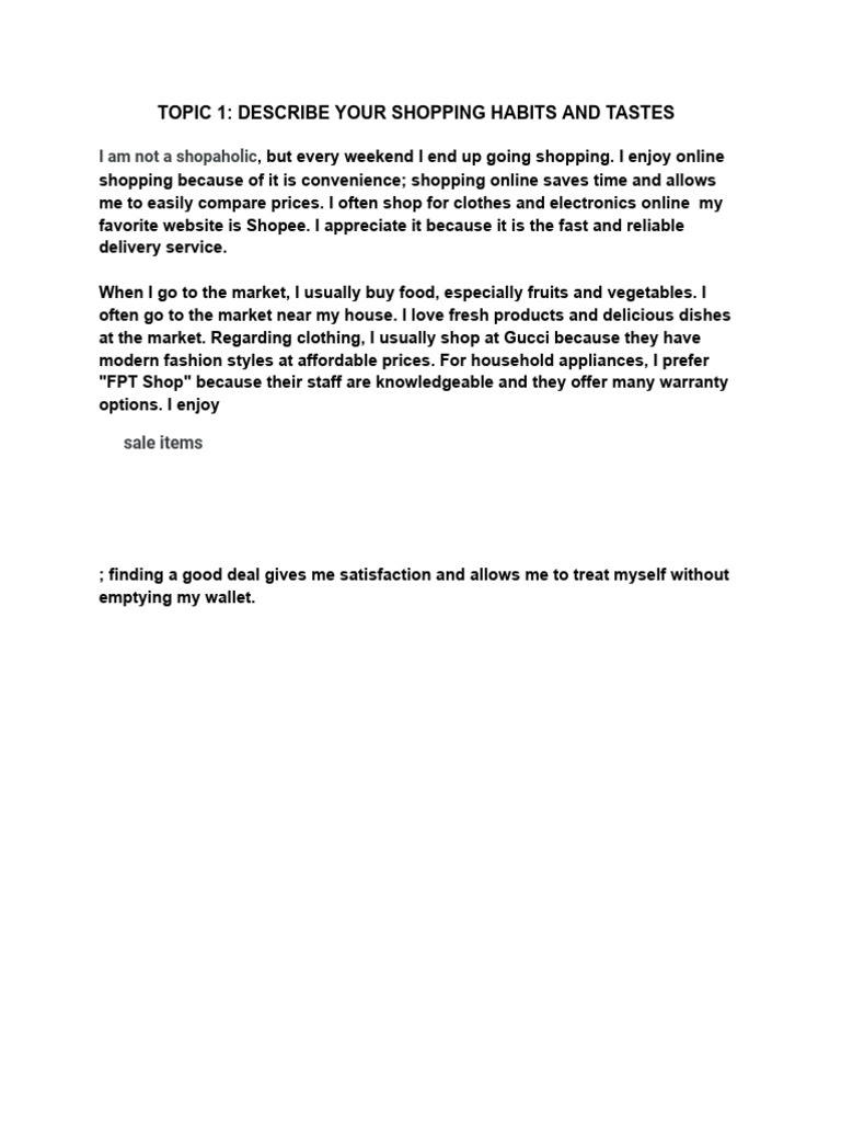 My Shopping Habits and Preferences | PDF