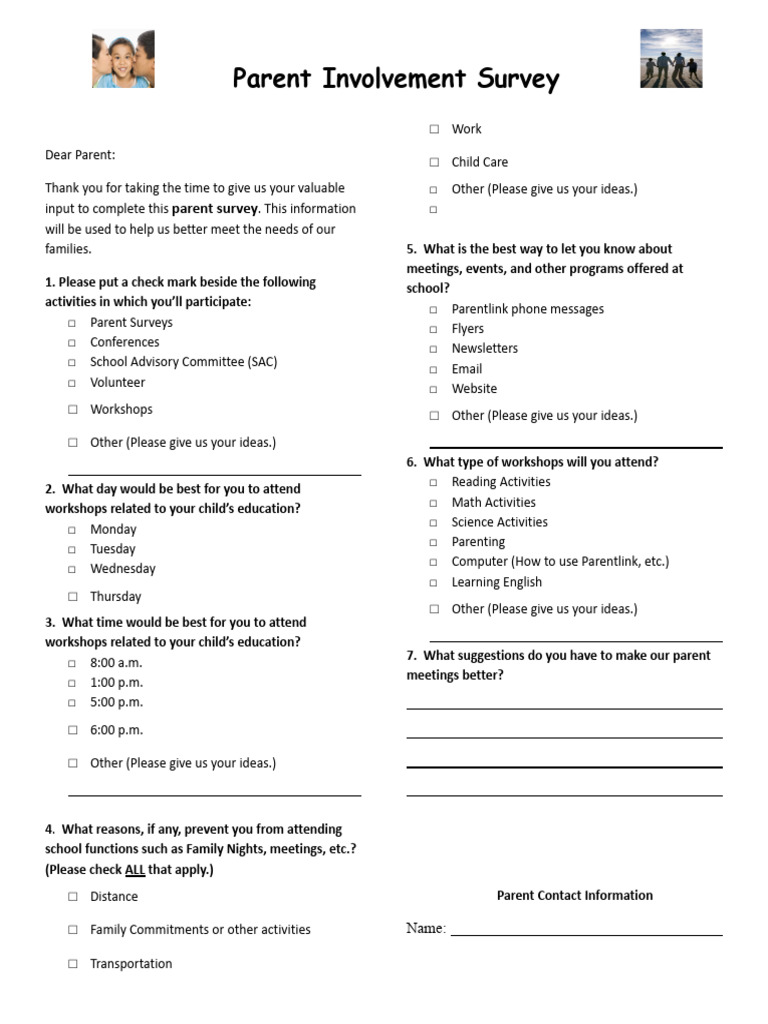 Parent Involvement Feedback Survey | PDF | Self-Improvement