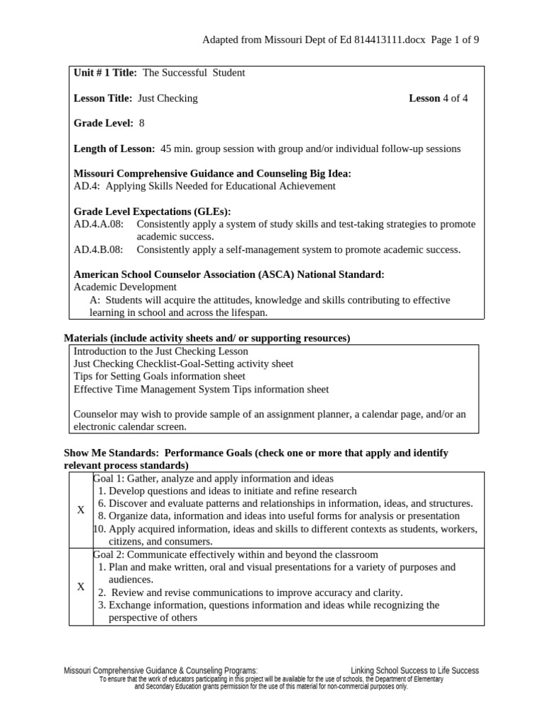 Goal Setting Lesson Plan | PDF | School Counselor | Information