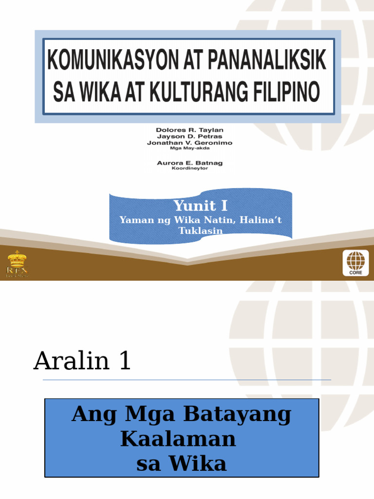 Aralin 1 Ang Mga Batayang Kaalaman Sa Wika | PDF