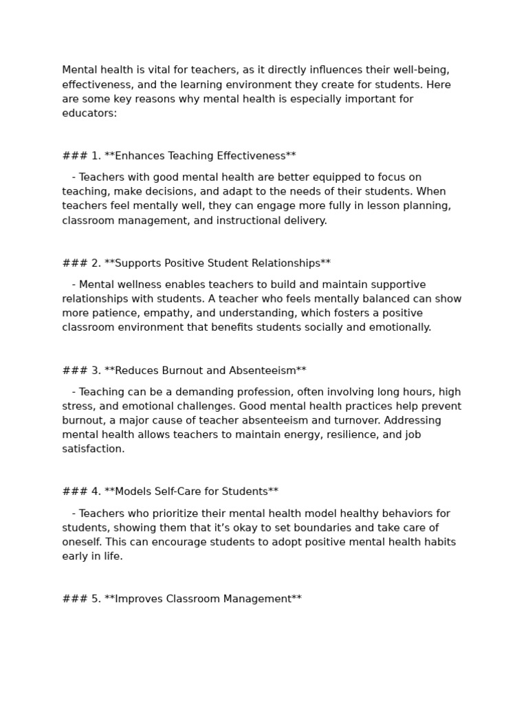 Teacher Mental Health Matters | PDF | Mental Health | Teachers