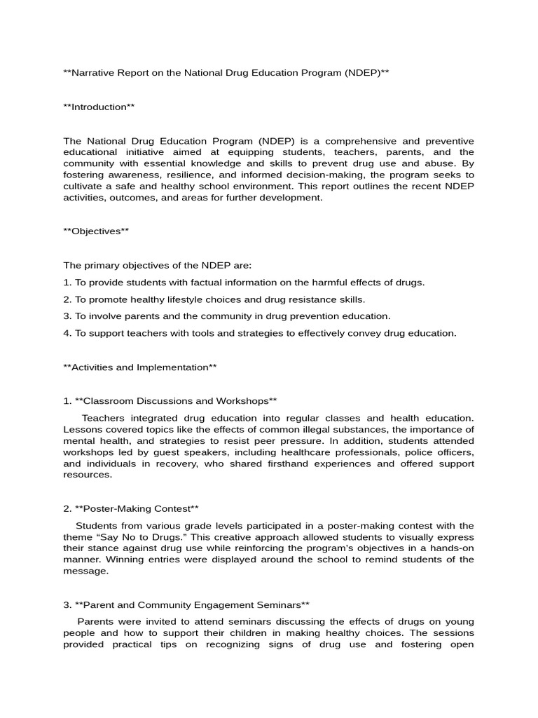 Narrative Report On The National Drug Education Program | PDF ...