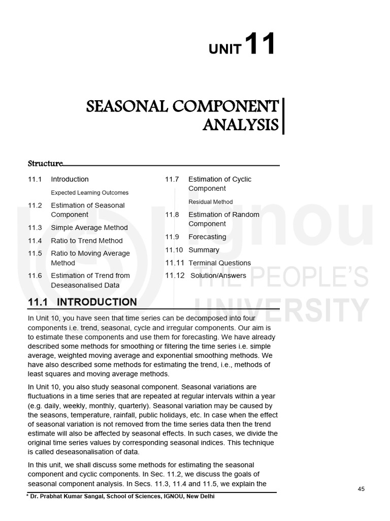 Unit-11 Seasonal component analysis | PDF | Seasonality | Forecasting