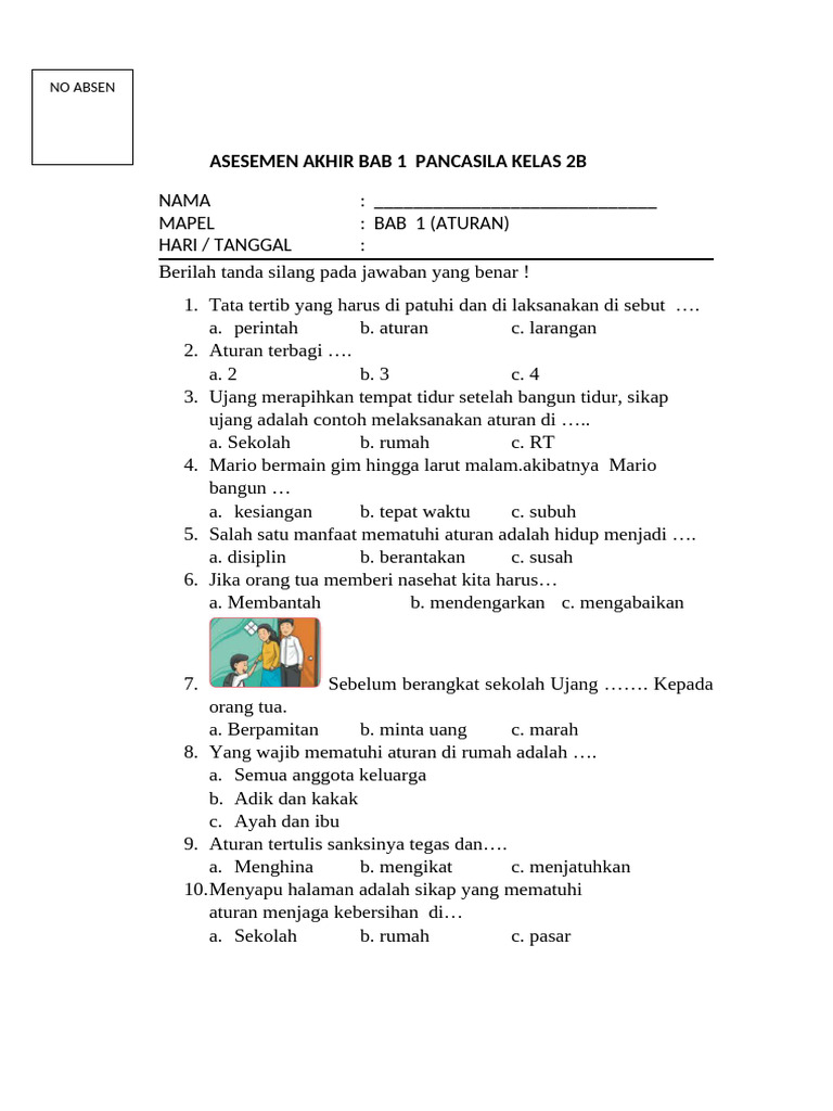 Asesemen Akhir Bab 1 Pancasila Kelas 2b TGL 21 Agustus 2024 | PDF
