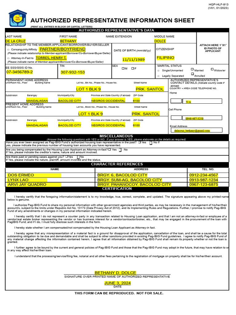 Pag-IBIG Authorized Representative Form | PDF