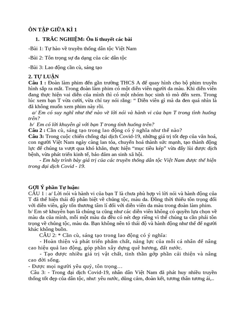 Đề Cương GD 8 | PDF