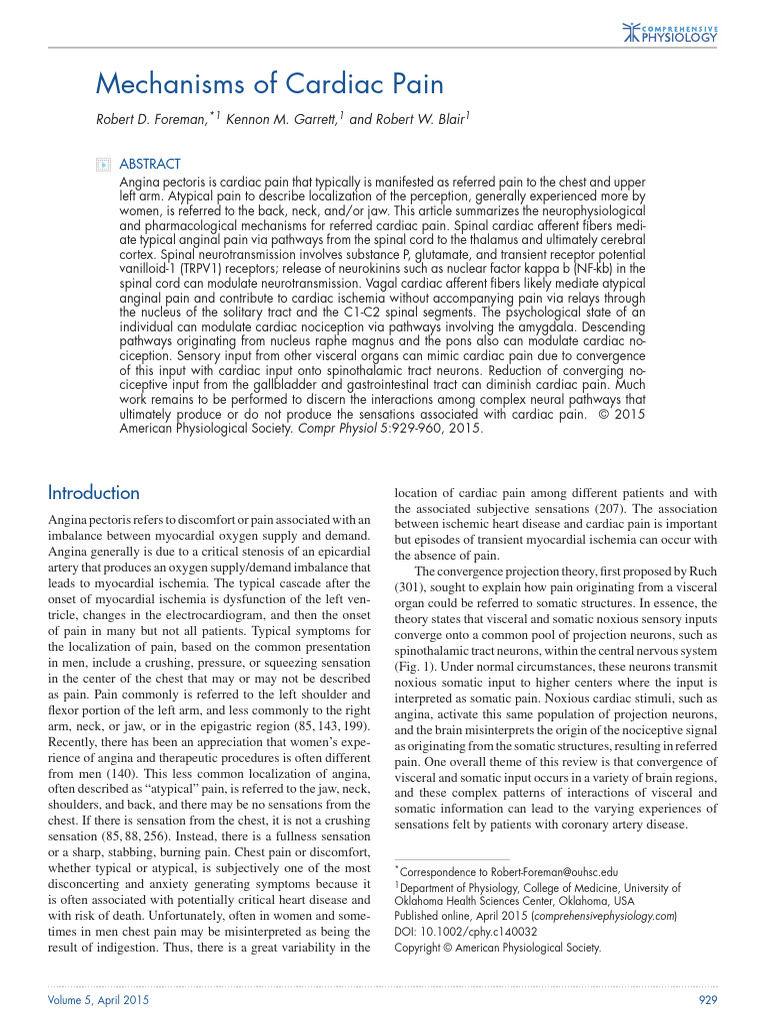 Mechanisms of Cardiac Pain | PDF | Pain | Coronary Artery Disease