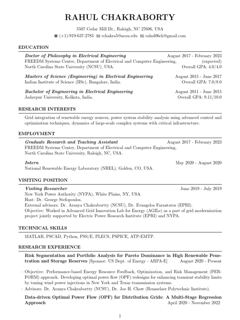 Rahul_Chakraborty_CV | PDF | Distributed Generation | Electrical Engineering