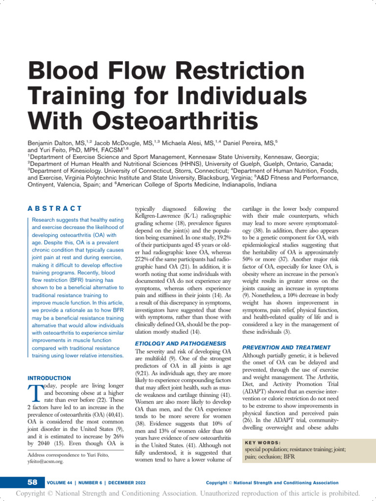 Blood Flow Restriction Training For Individuals With Osteoarthritis ...