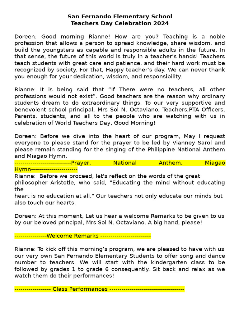 Teachers day script | PDF