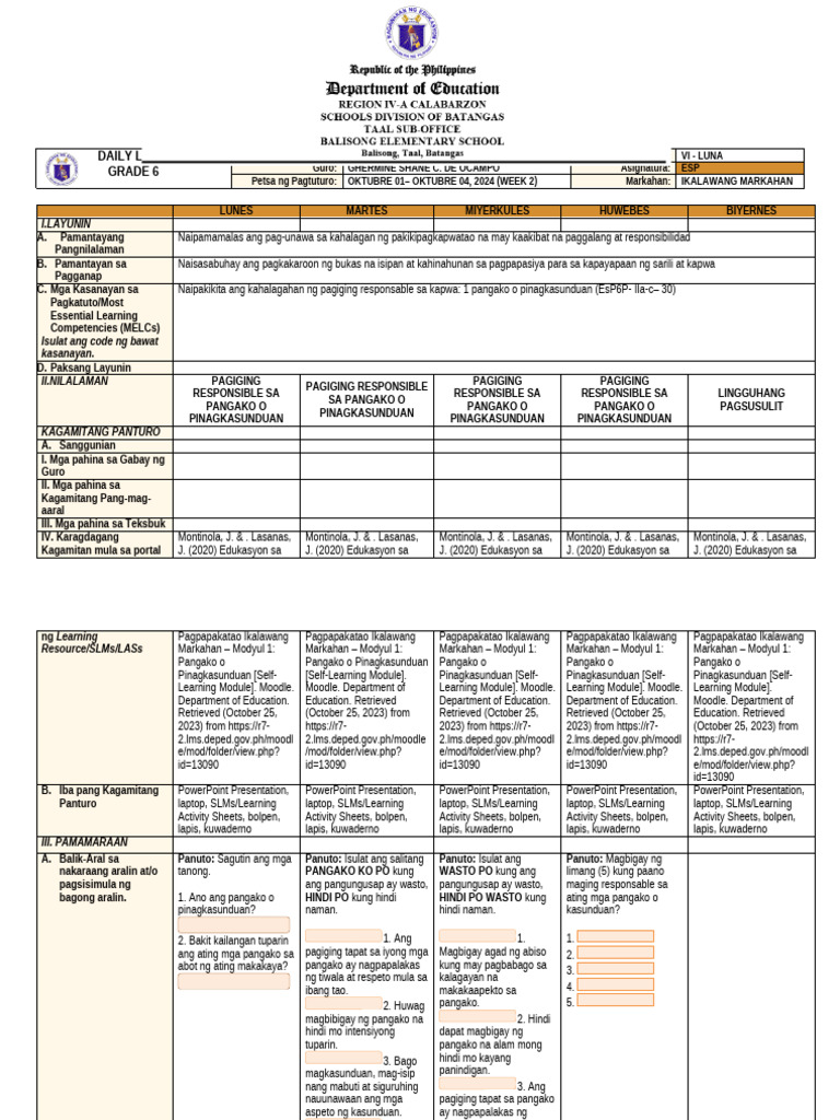 G6 Q2W2 DLL ESP (MELCs) | PDF