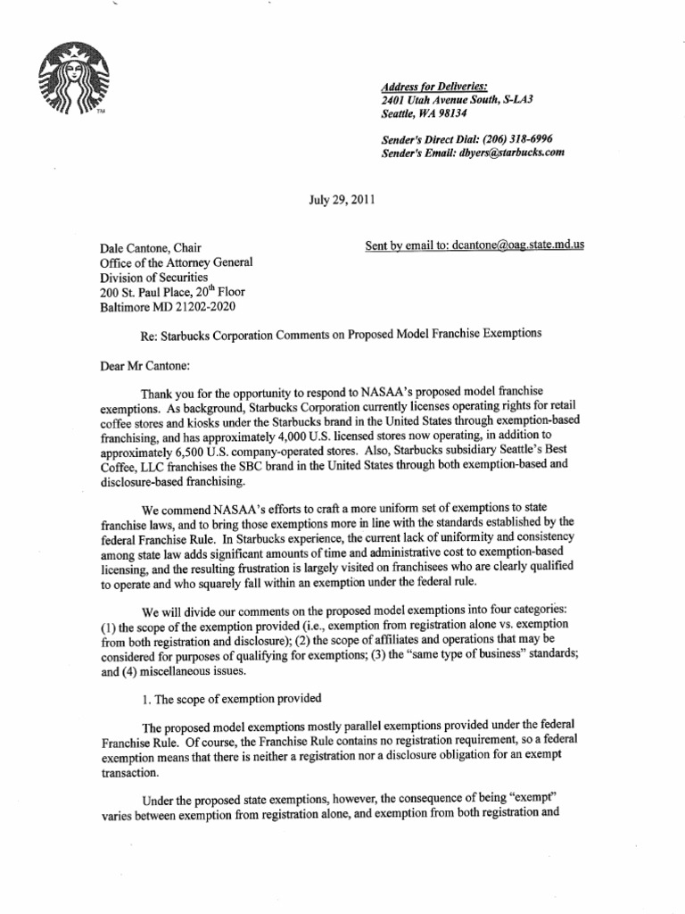 7 Starbucks Comment Letter | PDF