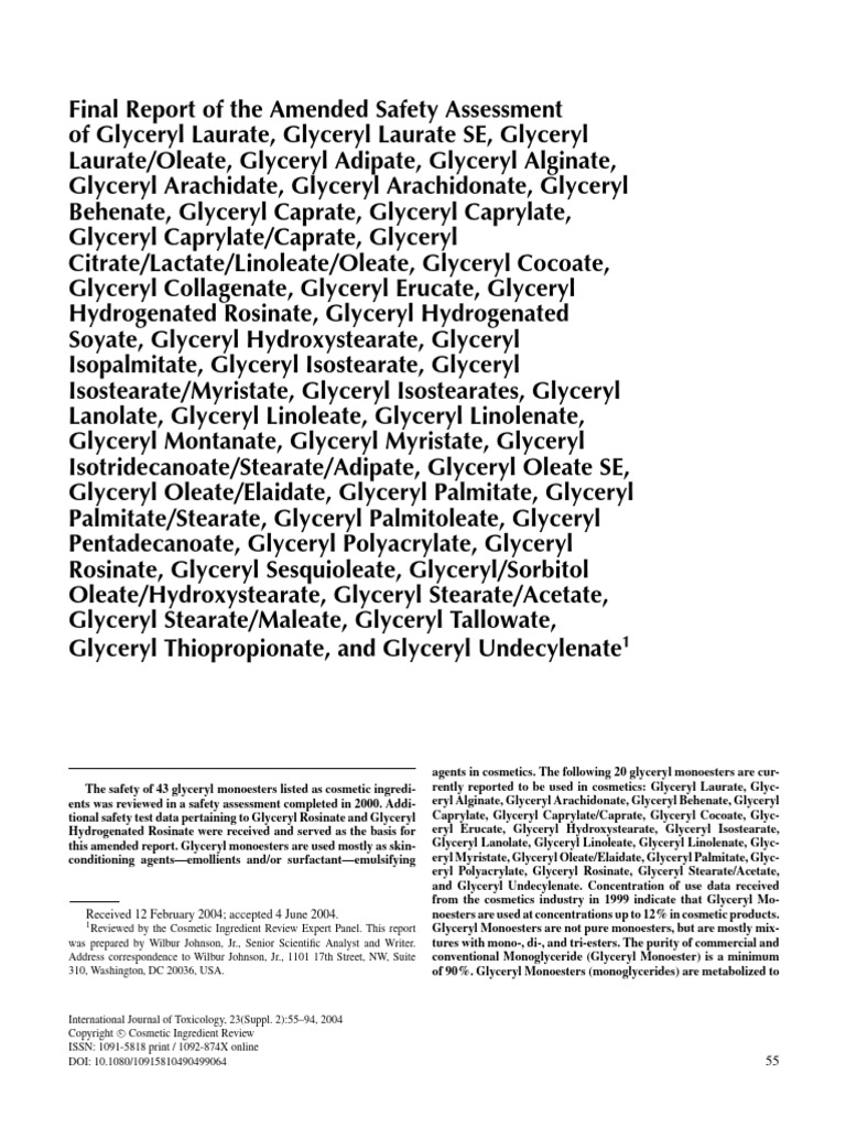 2004 Final Report of The Amended Safety Assessment of Glyceryl Lau Rate ...