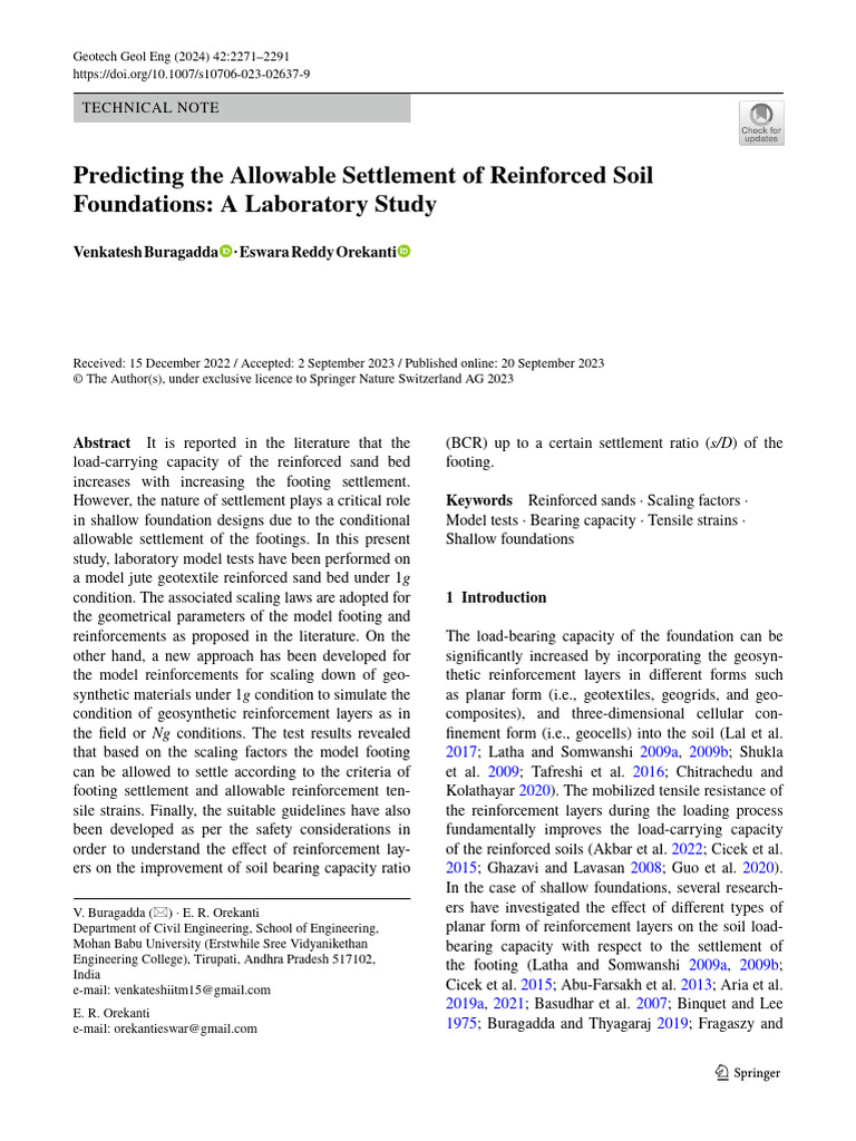 Settlement Criteria and Scaling For Model Footing | PDF | Strength Of ...