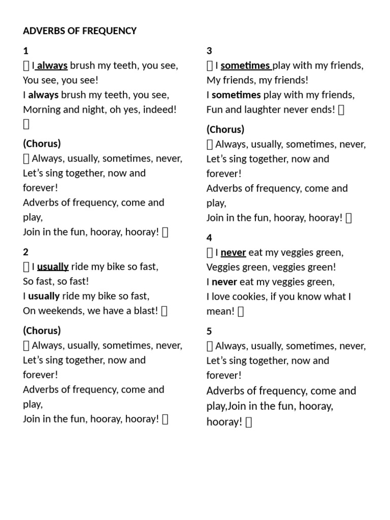 ADVERBS OF FREQUENCy Lyrics | PDF
