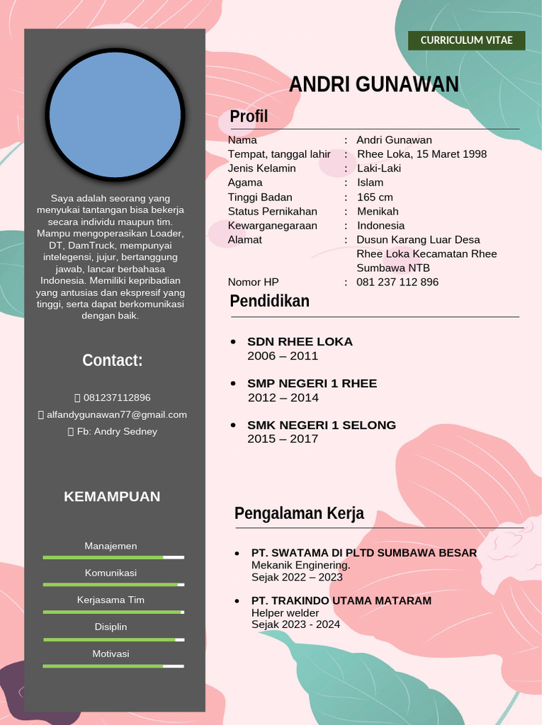 CV Andri Gunawan Bahasa Indonesia | PDF