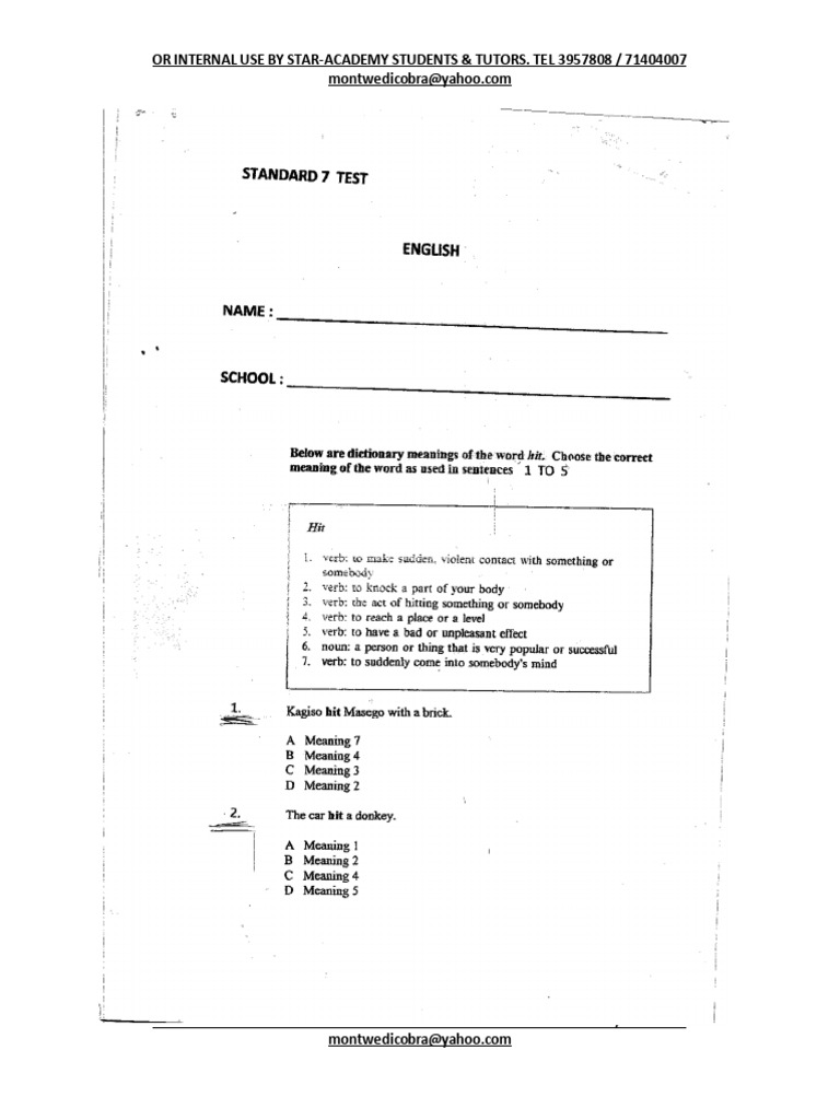 Psle English STD 7-1 | PDF