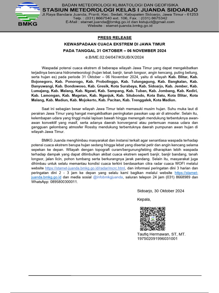 Press Release BMKG Juanda - 31 Oktober - 6 November 2024 | PDF