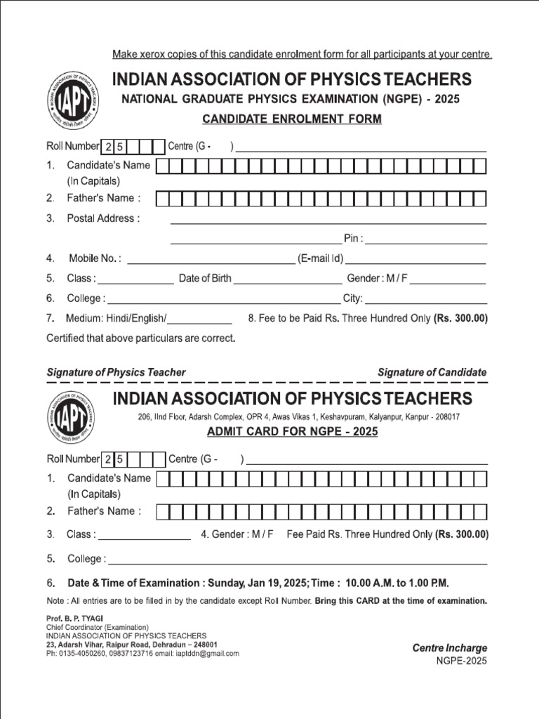 Candidate Enrolment Form 2025 | PDF
