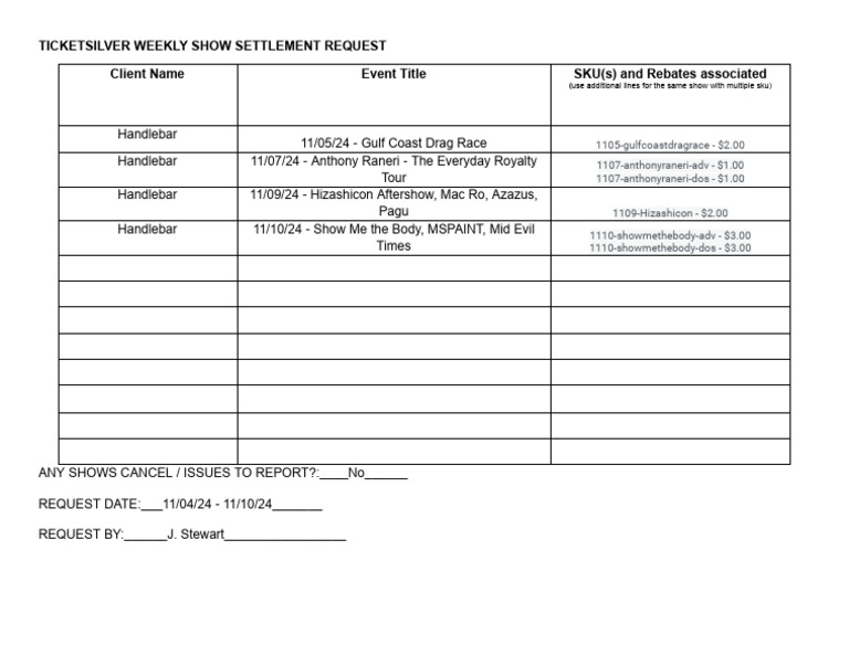 Weekly Settlement Request 11-04 11-10 | PDF