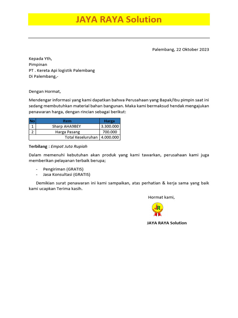 Penawaran Harga Jaya Raya Solution | PDF