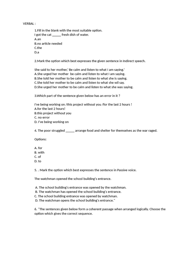 VERBAL. QUESTIONS | PDF