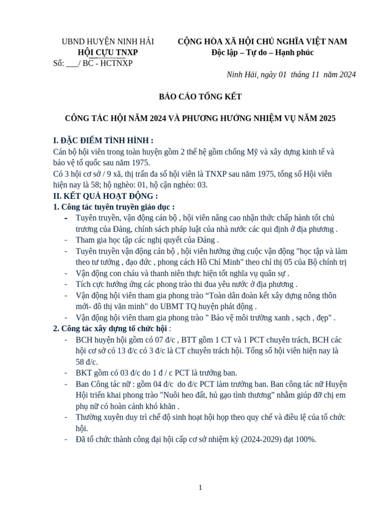 Bao Cao Cong Tac Hoi 6 Thang Dau Nam Va Phuong Hương Nhiem Vu 2023 | PDF