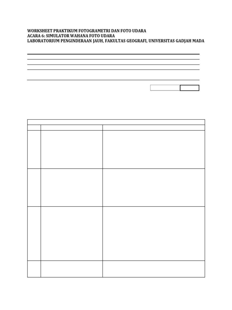 Worksheet Praktikum Fotogrametri Dan Foto Udara Acara 6 | PDF | Sejarah