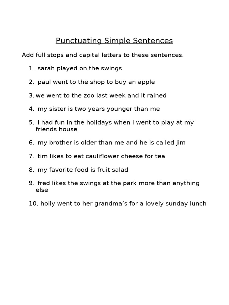 Punctuating Simple Sentences 48036 | PDF | Home & Garden