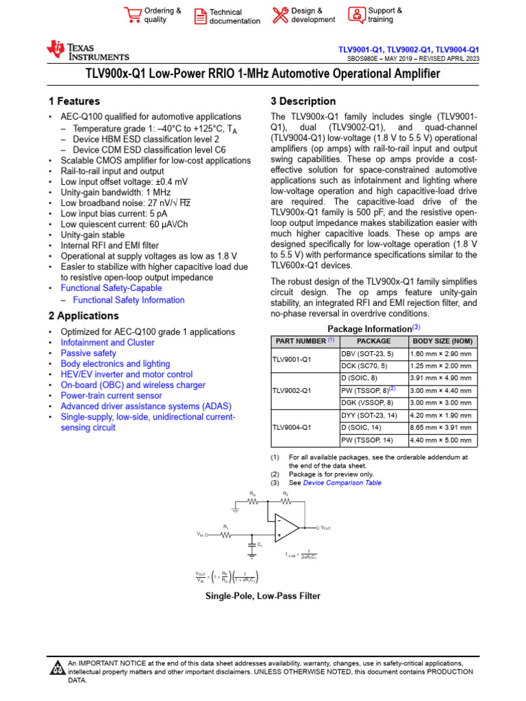 TLV9002 Q1 | PDF | Operational Amplifier | Amplifier