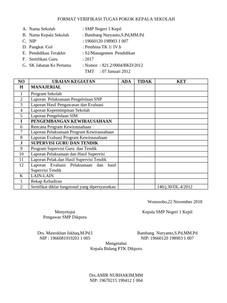 Format Verifikasi Tupoksi KS | PDF