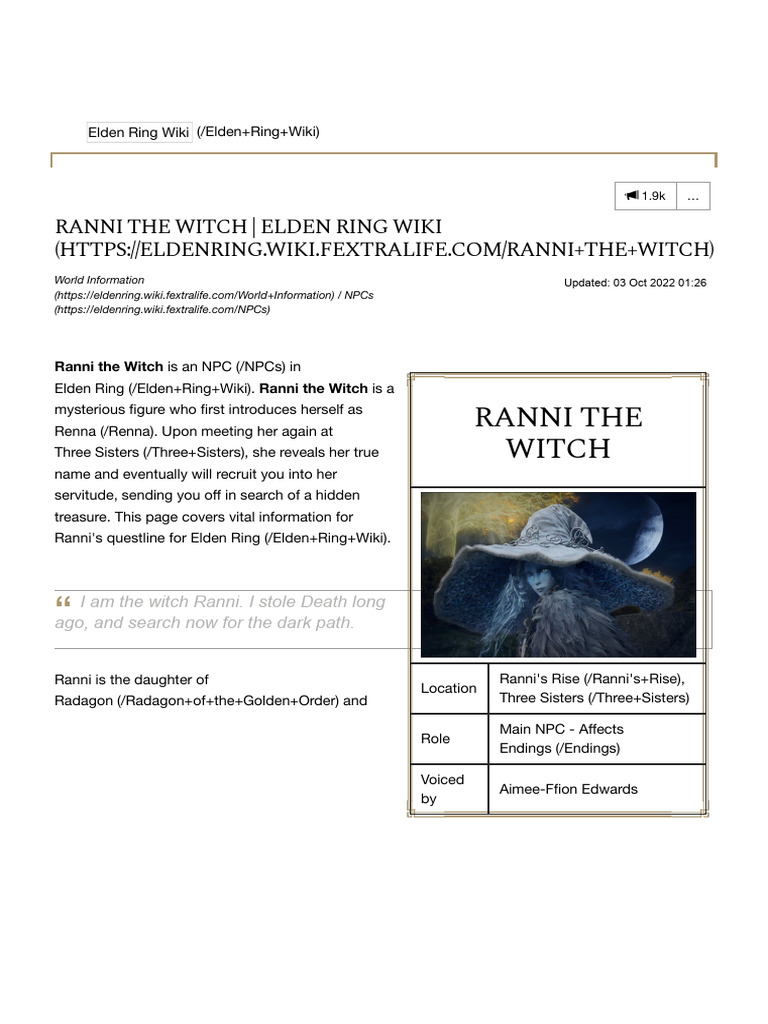 Ranni The Witch - Elden Ring Wiki 2 | PDF